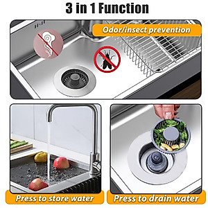 Anlige Kitchen Sink Drain Strainer,3 in 1 Pop Up Kitchen Sink Stopper,Made of Brass Material,with an Extra Basket Strainer,Sink Bounce Core Drain Strainer,Universal for US Standard 3-1/2 Inch,Silver