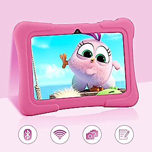 PRITOM 7 inch Kids Tablet, Quad Core Android 10, 32 GB ROM, WiFi, Bluetooth, Dual Camera, Educationl, Games, Parental Control, Kids Software Pre-Installed with Kids-Tablet Case (Light Pink)