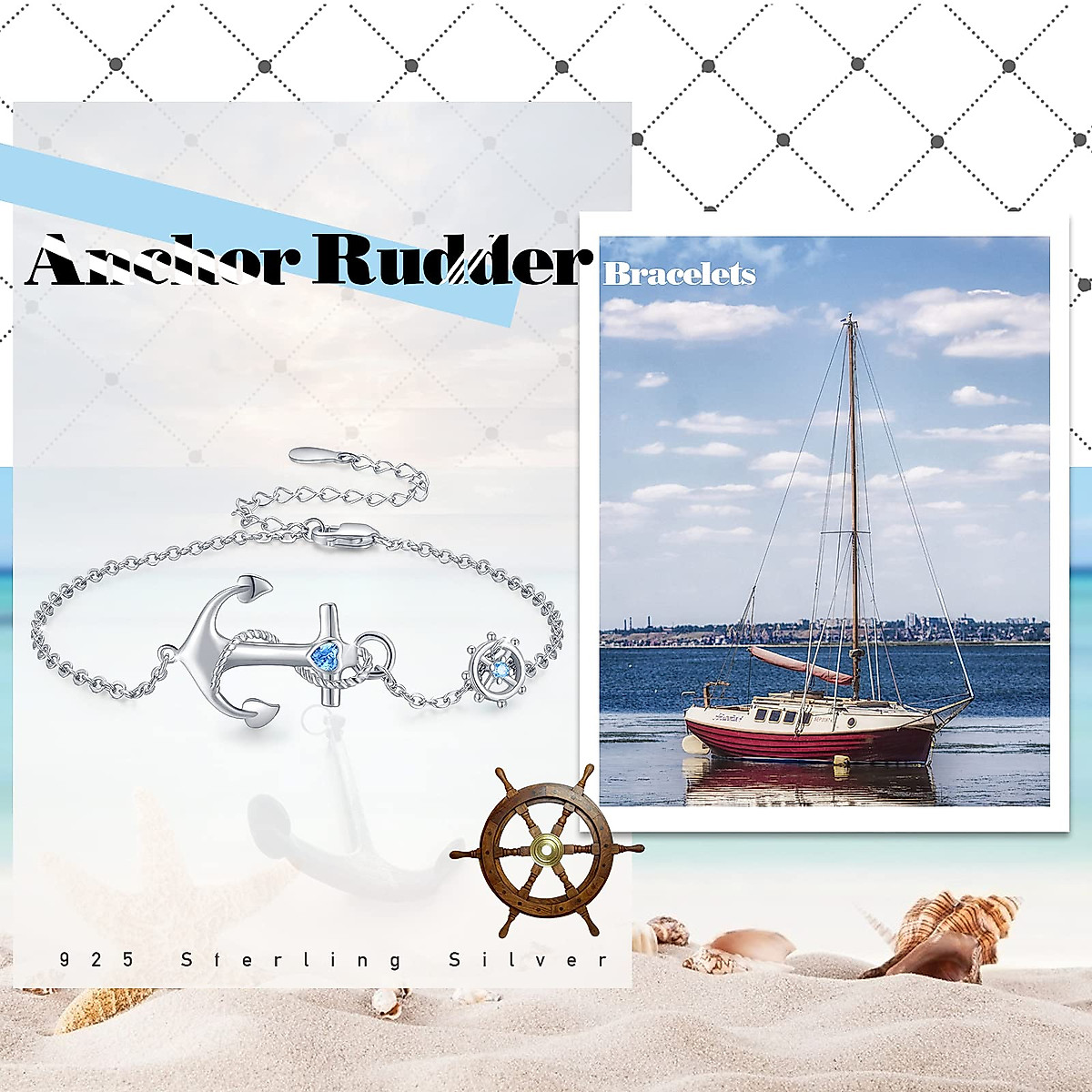 Anchor Bracelets Adjustable for Women, 925 Sterling Silver Heart Charm Bracelet Blue Nautical Sailor Bracelet Friendship Jewelry Confirmation for Mom Women Wife Girlfriend