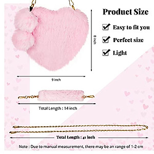 Saintrygo 2 Pieces Valentine's Day Heart Shaped Purse Faux Fur Shoulder Bag Soft Fluffy Handbags for Women Girls Valentines Day Cute Present with Chain