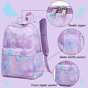 CAMTOP Kids Backpack for Girls Luminous School Bookbag with Lunch Box Set for Preschool Kindergarten Elementary (Butterfly Schoolbag)