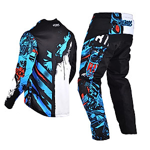 Willbros Youth Jersey Pant Combo Kids MX Motocross Gear Set Children Racing Suit Off-road MTB ATV Motorcycle Boys Girls Blue YL