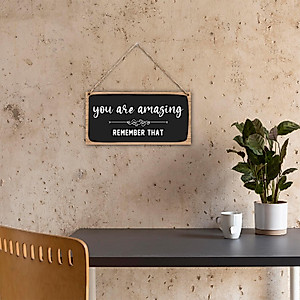 Inspirational Wood Hanging Decor Sign, You are Amazing Remember That, Rustic Wood Front Door Plaque Wall Art Decor Gift, 10" x 5" Wood Decor Hanging Sign for Porch Study Home Farmhouse Bedroom-02