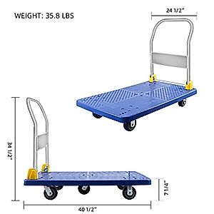 YSSOA Platform Truck with 1320lb Weight Capacity and 360 Degree Swivel Wheels, Foldable Push Hand Cart for Loading and Storage, Blue