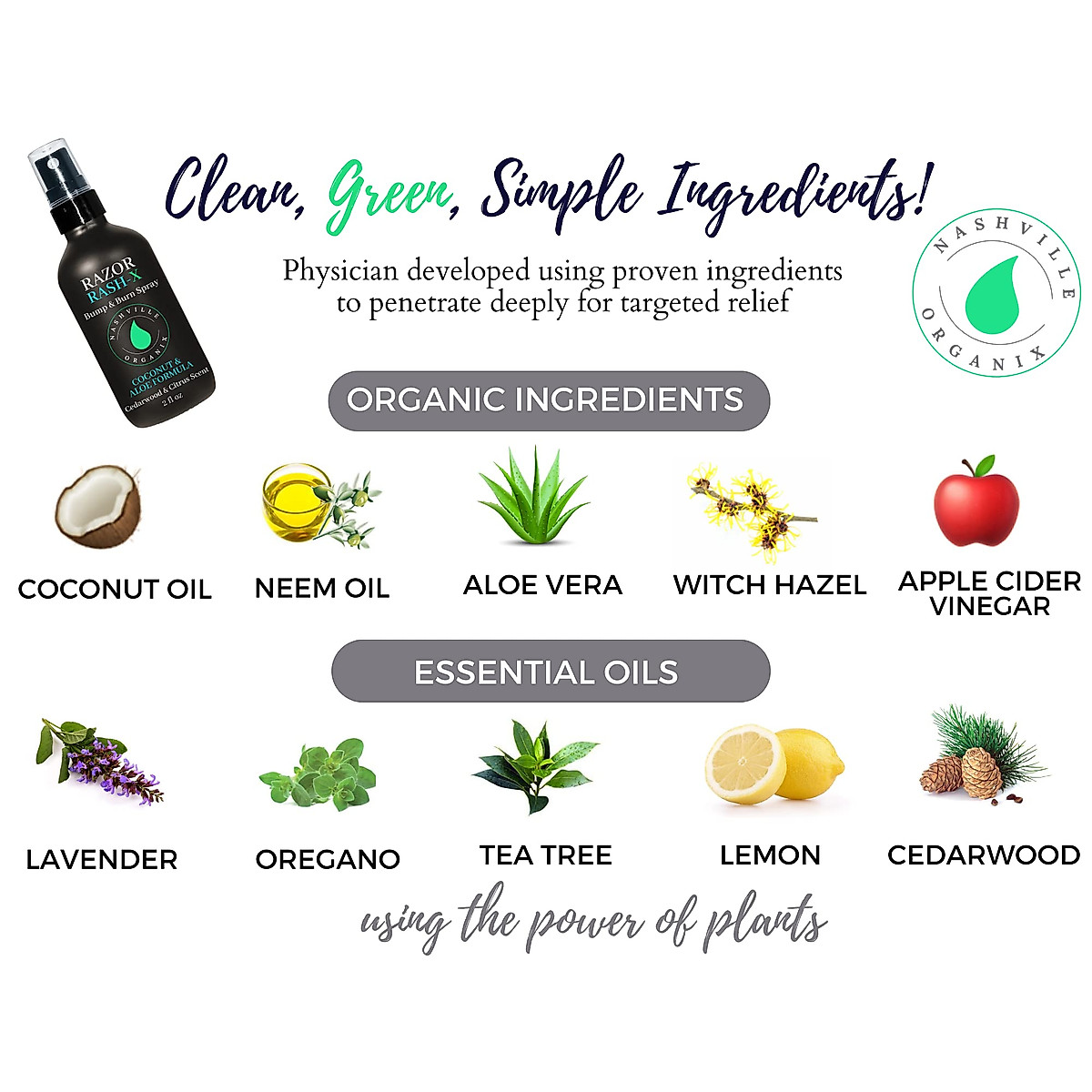 Dr. A's Razor Rash-X Skin Clearing Spray | Natural Bump & Burn Relief Serum & Ingrown Hair Eliminator | Organic Aloe Vera, Witch Hazel, Neem Oil & Tea Tree Formula | Clean Citrus Scent For Men & Women