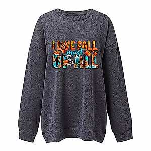 iHPH7 Sweatshirt for Women I love fall most ofall Loose Fit Hoodies Fall Pumpkin Shirt Crewneck Oversize Lightweight Pullover