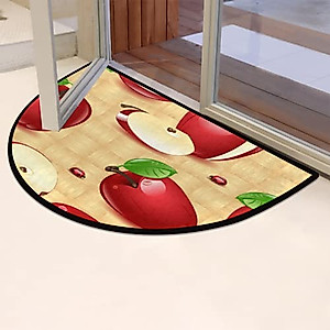 FengQuGou Red Apples Half Round Door Mat Indoor Entrance 24X36 Fruit Apple Semi Circle Floor Rug Non Slip Absorbent Bathroom Mats Half Moon Area Rugs for Kitchen Patio Fireplace Hearth Rugs