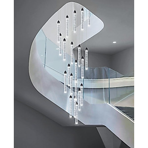 20-Lights Chandelier LED Dimmable Chandeliers for Entryway Flush Mount Ceiling Pendant Light Fixture Crystal Chandeliers for Living Room Black Finished Lighting Modern 156in High Ceiling Chandelier