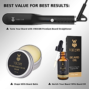Beard Straightener for Men with FREE Beard Oil and Beard Balm, Fast Anti-Scald Beard Straightening Comb, Double Sided Ceramic Heated Beard Brush 3 Temperature Settings Portable for Travel and Home