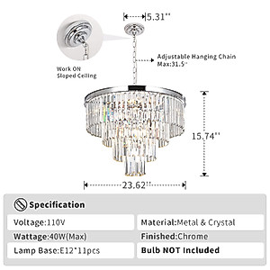 MarkDee Modern Chandeliers Crystal with Light, 11 Lights Chrome Crystal Chanderlier Lighting, 4-Tier Pendant Lights for Dining Room Living Room (23.62inch)…