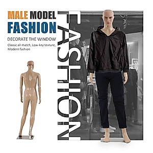 NChanmar Male Mannequin Full Body,Mannequin Body Dress Form 73 Inches Stand Adjustable Model Realistic Head Arm Rotation Metal Base