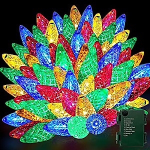 ZOFUNNY C6 Christmas String Lights Decorations, 50 LED 16.4ft Battery Operated Fairy Lights with Timer 8 Modes, Indoor Outdoor Waterproof Lights for Home Patio Garden Party Xmas Tree Decor, Multicolor
