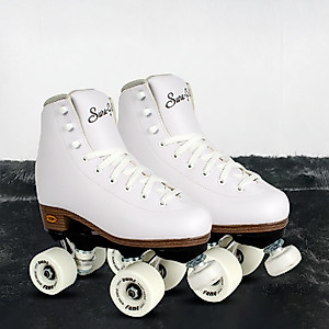 Sure-Grip White Fame Roller Skates for Women - Made of Nylon & Aluminum - 57mm Polyurethane Indoor Wheels for Skating - Super X Trucks Extended Support for Larger Sizes - Suitable for Beginners
