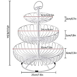 KLEVERISE 3 Tier Fruit Basket Bowl - Heavy Duty Metal Fruit Stand Holder for Cup Cake, Black
