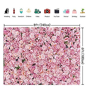 BINQOO 8x6ft Mother's Day Pink Flowers Backdrops Spring Pink Rose Wall Background Girls Women Birthday Tea Party Backdrop Weeding Bridal Shower Anniversary Ceremony Decor