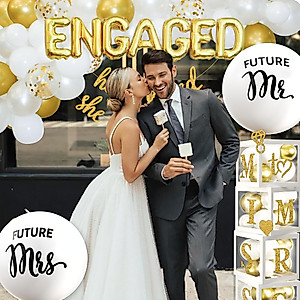 248 Pc Engagement Party Decorations , Gold and White Bridal Decorations , He Asked She Said Yes Banner , Engaged Letter Balloons , Future Mrs and Mr Balloons & Sashes , Ring Balloon , Boxes & more