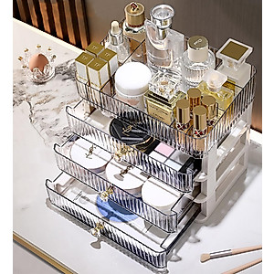 MIUOPUR Makeup Organizer with 3 Large Drawers, Countertop Organizer for Cosmetics, Ideal for Bathroom and Bedroom Vanity Countertops, Desk Storage Holder for Lipstick, Brushes and Nail Polish