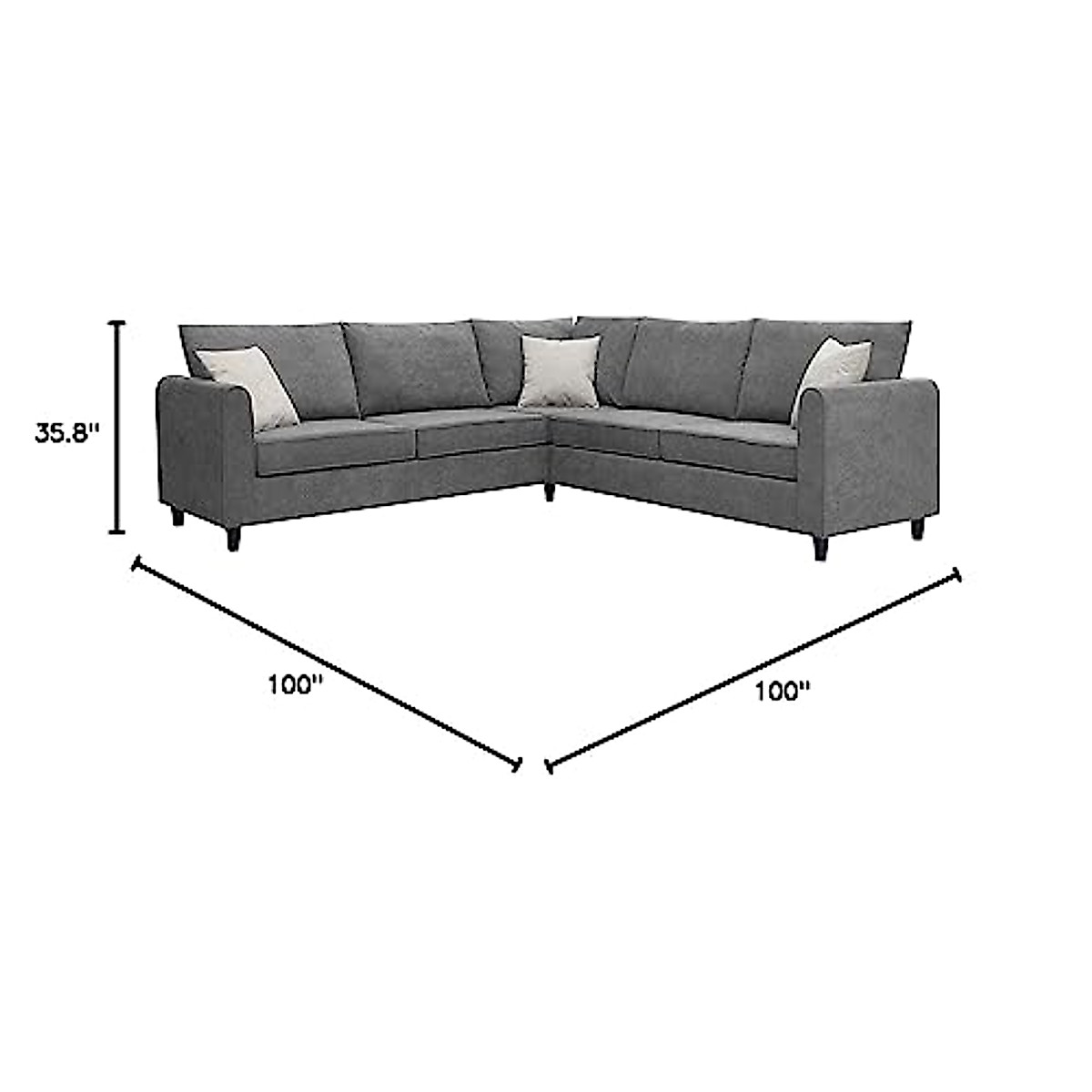ATY Upholstered Sectional Sofa, L Shape Couch with 3 Pillows, Living Room Furniture, Perfect for Office, Apartment, 88 x 88 Inch, Gray
