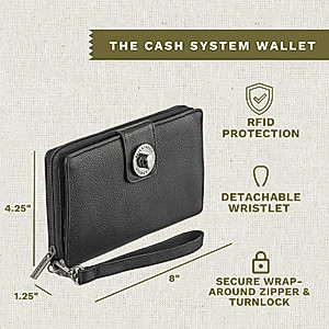 Bella Taylor RFID Wristlet Cash System Wallet for Cash Envelope Budgeting | Money Organizer Budget Wallet | Cash Stuffing Wallet | Genuine Black Leather