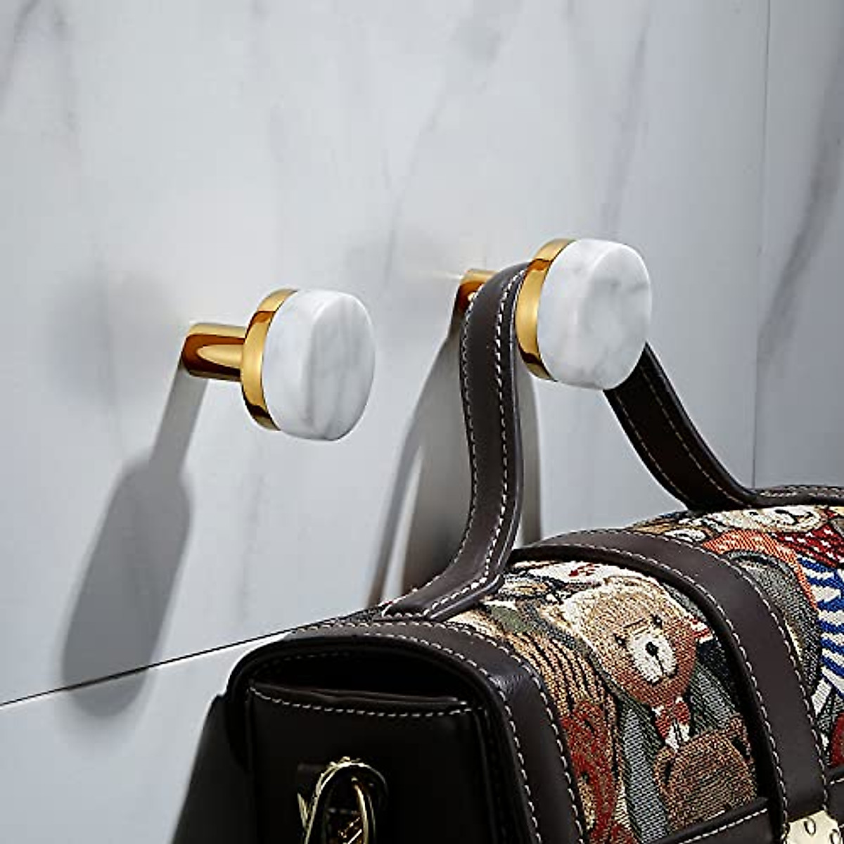 ZAHCHIS Golden Brass Hook Natural Marble Porch The Bathroom Towel Hook Wall Hook Golden Hooks for Hanging Contracted (Punch)