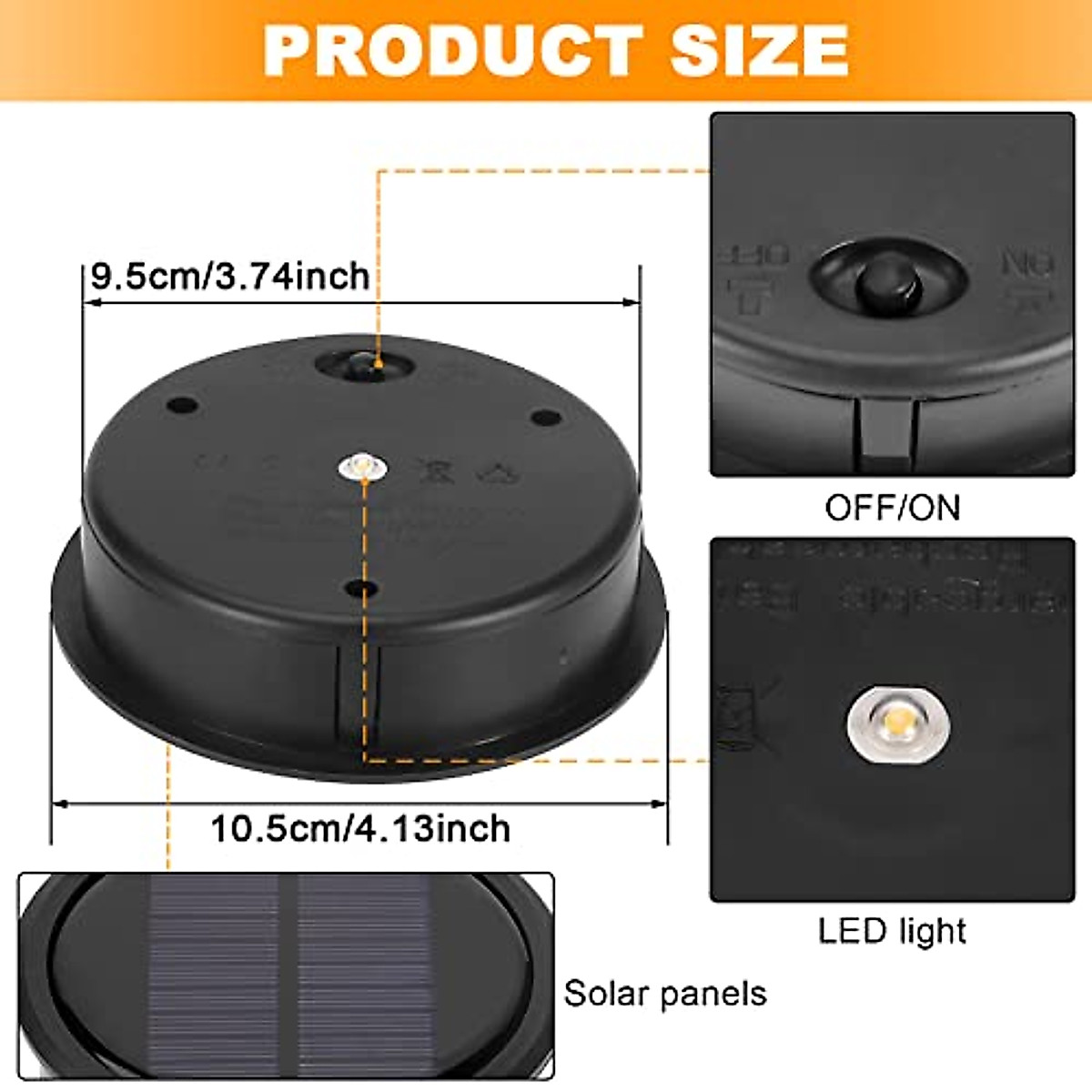 2 pcs Upgraded Solar Light Replacement Top for Outdoor Hanging Lanterns, 4.13 inch Warm White LED Solar Panel Lantern Lid Lights Parts, DIY Home Garden Night Decor Patio Lighting (Black - Round)