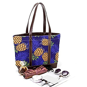 TBOUOBT Handbags for Women Fashion Tote Bags Shoulder Bag Satchel Bags, Purple Tropical Leaf Pineapple