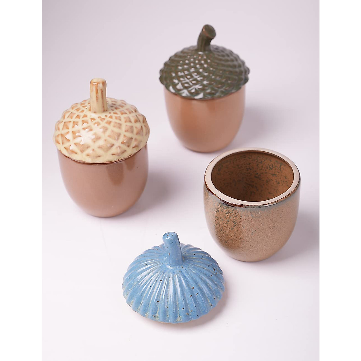 NENBOLEC 3pcs Cookie Jar Candy Dish Snack Tray Pinecone Gifts Sculpture Modern Decor Statue Table Centerpiece Crafts Ceramic Figurine Arts 4.7 inch