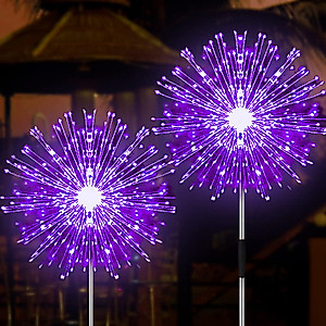 JJGoo Solar Garden Lights Solar Firework Lights, 2 Pack 150 LEDs 2 Lighting Modes Solar Lights Outdoor Waterproof for Garden Patio Walkway Pathway Party Wedding Christmas Decorative - Purple