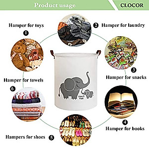 CLOCOR Collapsible Round Storage Bin/Large Storage Basket/Clothes Laundry Hamper/Toy Storage Bin (Love Elephant)
