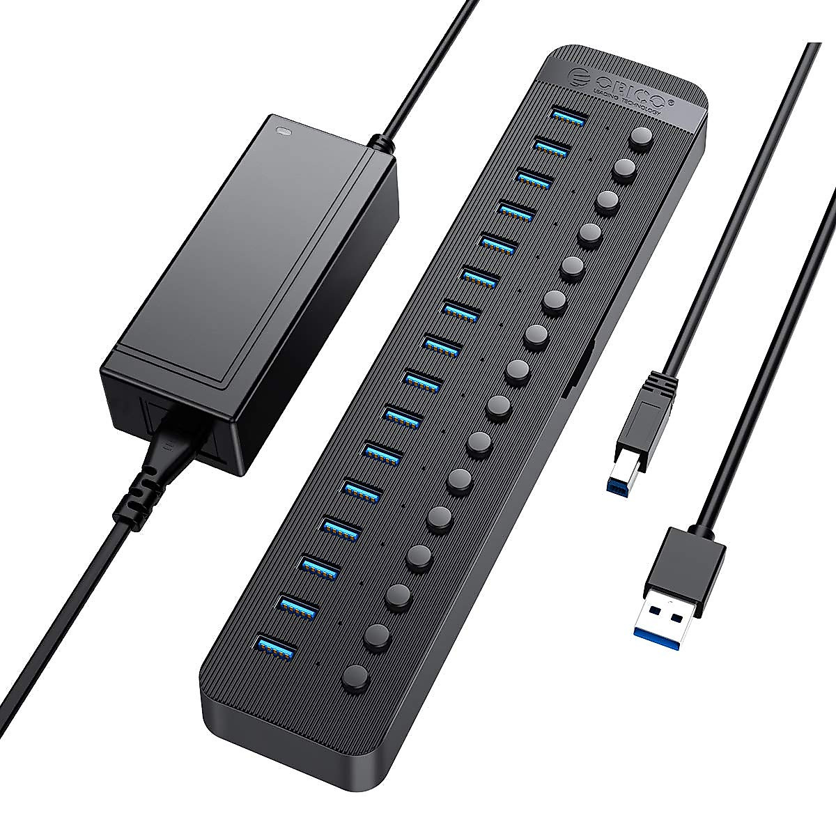 ORICO Powered USB Hub, 16 Ports 78W USB 3.0 Data Hub with BC1.2 Charging Individual On/Off Switches and 12V/6.5A Power Adapter for Desktop Computer, PC, iMac, Mobile HDD, Flash Drive