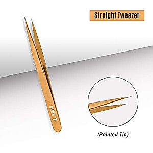 LIVINO Eyelash Extension Tweezers Straight - Set of 2 Stainless Steel Extension Tweezers with Curved Tip - Eyelash Extension Supplies Nipper for Eyelash Extensions Eyelash Tweezers