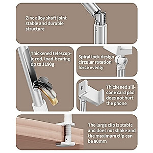 yAyusi Overhead Phone Mount for Recording,Phone Stand for Recording Overhead,Articulating Arm Cell Phone Holder with LED Ring Light,Desk/Bedside Tripod for YouTube Live Stream Cooking Video Recording