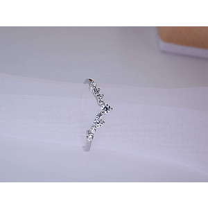 BLOSSOM & HUE Asymmetrical Chevron Ring - V Shaped Solitaire Arch [CZ Simulated Diamond Cubic Zirconia] Curved Wedding/Bridal - Paved Solitaire Accent Band [Rhodium Plated - .925 Sterling Silver]