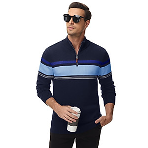 MAGCOMSEN Sweater for Man Mens Sweaters Mens Zip Sweater Turtleneck Men Sweater for Man Sweatshirts for Men Pullover Mens Golf Pullover Men Striped Sweater