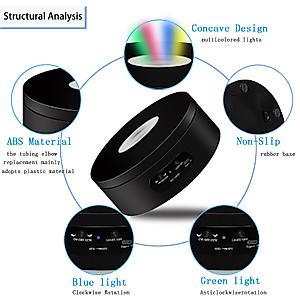 YVV LED Rotating Display Stand, Lighted Base- Crystal Glass Art, 360 Degree Automatic Mute Rotating Turntable, Motorized Display Stand with Colorful Lights, Tumbler Supplies Spinner 4.72in