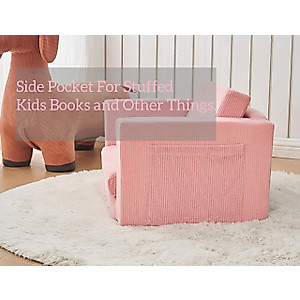 Kids Folding Sofa Chair Couch Foam Filled Lounge Toddler Chair Couch Cuddly Corduroy Comfy Bean Bag Chair Couch for Boys and Girls Pink 1-4T
