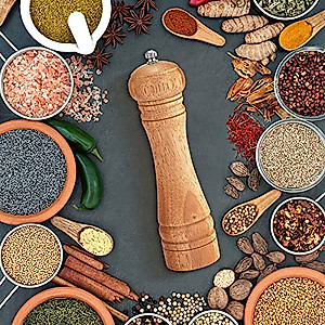 Refillable 8In Pepper Mills, HaSteeL Wooden Salt and Pepper Grinder Set with Adjustable Ceramic Rotor, Manual Spicy Shaker Grinding for Kitchen Restaurant Barbecue, 2 Grinders & Brush