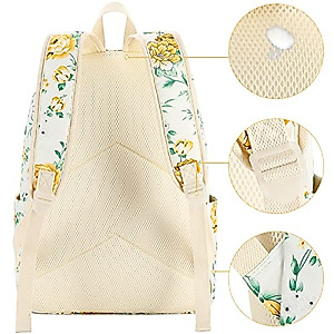 LEDAOU Backpack for Teen Girls School Bags Kids Bookbags Set School Backpack with Lunch Box and Pencil Case (Yellow White Flowers)