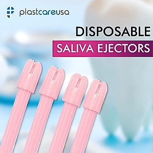 1000 Dental Saliva Ejectors Disposable - Medical Grade Latex Free Evacuation Suction Tips - Flexible Pink Tube with Pink Tip (10 Bags of 100) by PlastCare USA