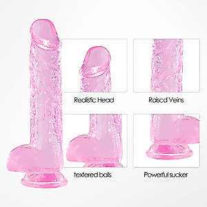 Pink Dildo,7.6" Ultra-Soft Realistic Dildo with Suction Cup Base for Hands-Free Play, Body-Safe Material
