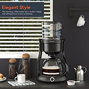 Tredy 2-Cup Coffee Maker, One Touch Automatic Drip Coffee Machine with Removable Water Reservoir, Glass Carafe, Automatic Shut Off & Warm Plate for Home Office(480ML/16OZ)