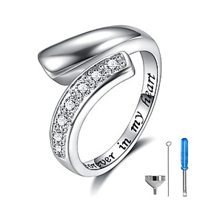 Sterling Silver Urn Ring for Ashes: Women Cubic Zirconia Ash Ring Memorial Cremation Jewelry Bereavement Keepsakes Gift for Loss of a Loved One (Size 6)
