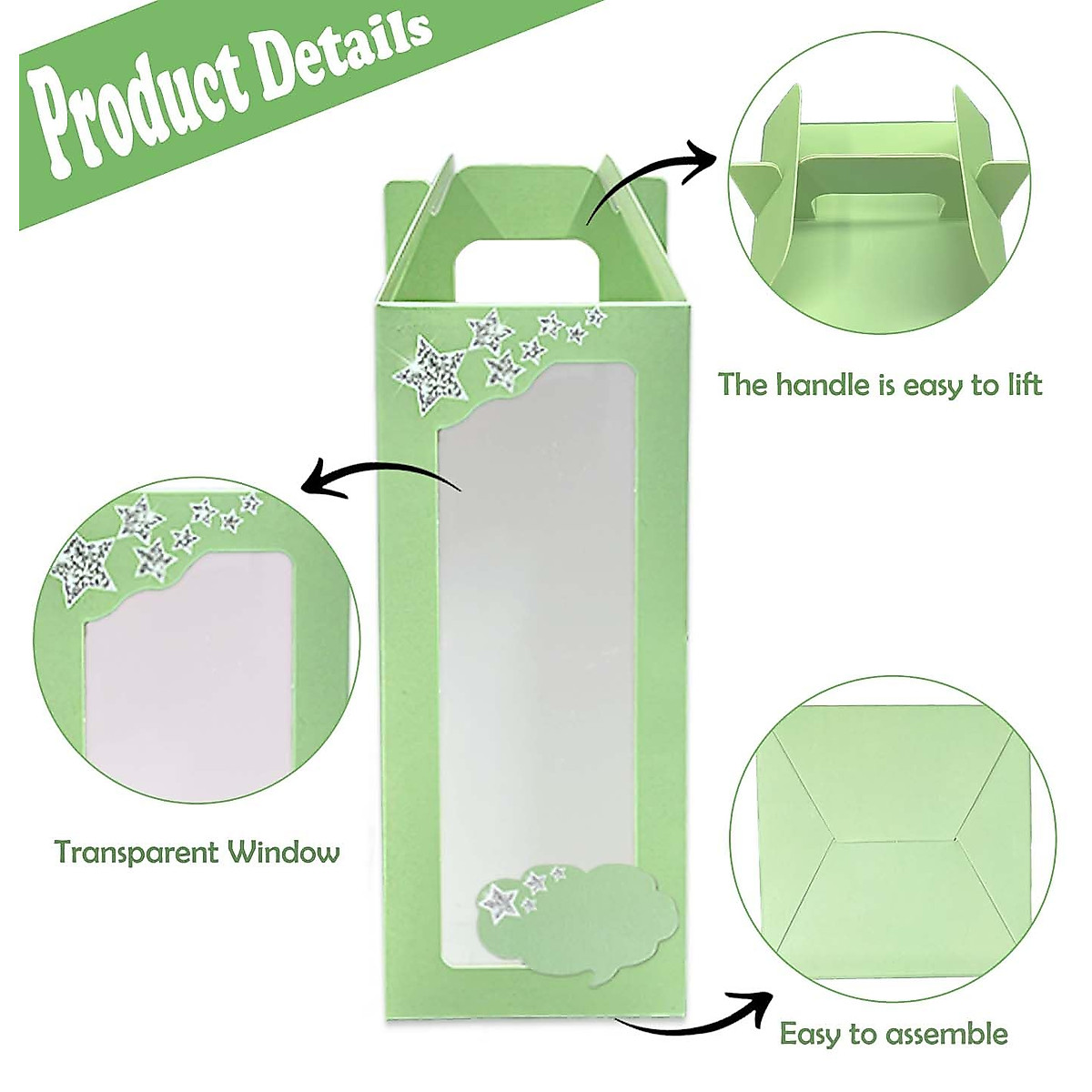 HEIPINIUYE 12 Pcs Sage Green Party Favor Boxes Gift Gable Boxes with Window Boho Candy Boxes Cookie Boxes for Birthday Wedding Baby Shower Party Decorations Candy Treat Boxes