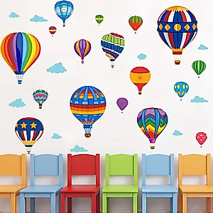 Runtoo Hot Air Balloon Wall Decals Kids Adventure Wall Stickers Bedroom Classroom Playroom Nursery Wall Art Décor
