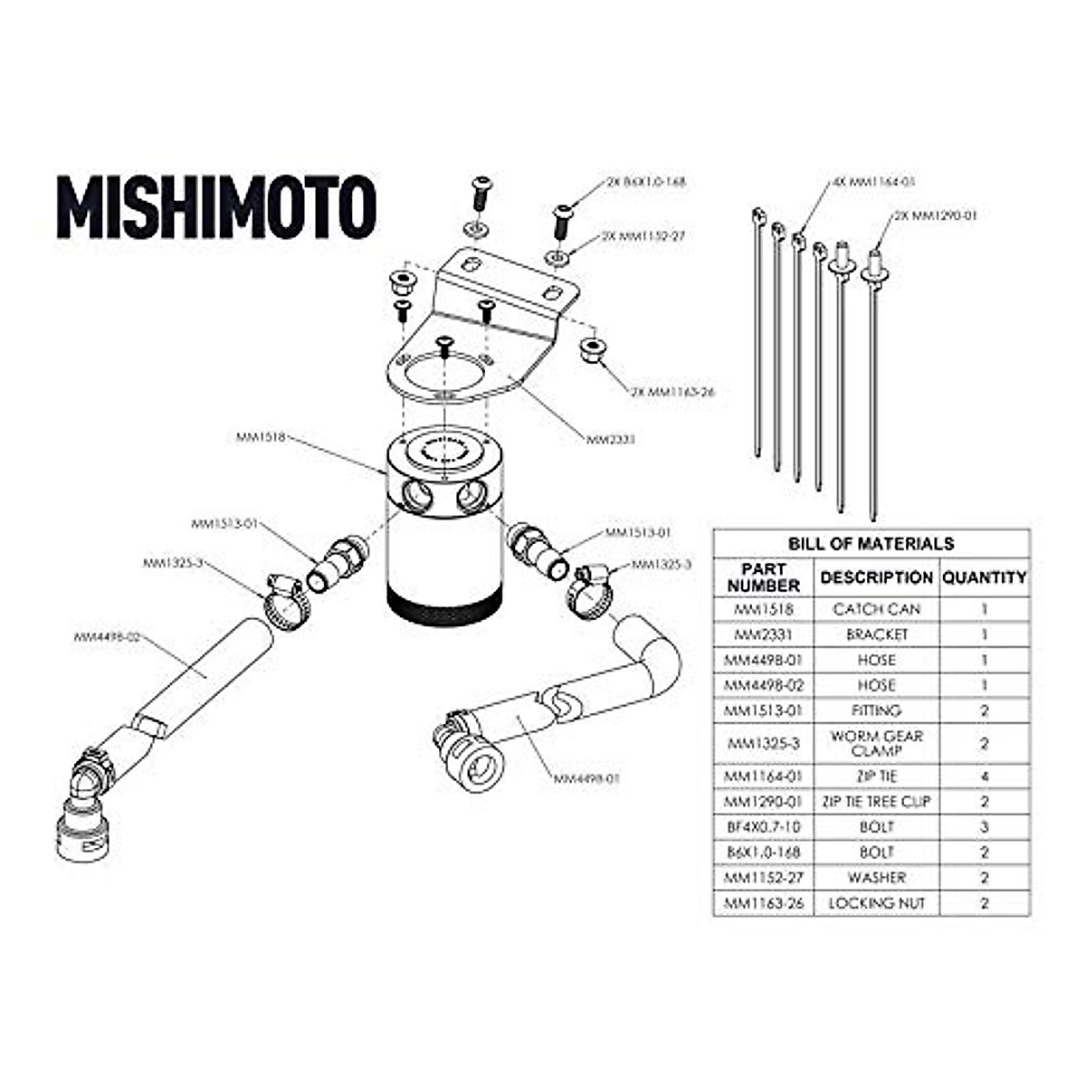 Mishimoto MMBCC-RGR-19PBE Baffled Oil Catch Can Fits Ford Ranger 2019-2021 Black