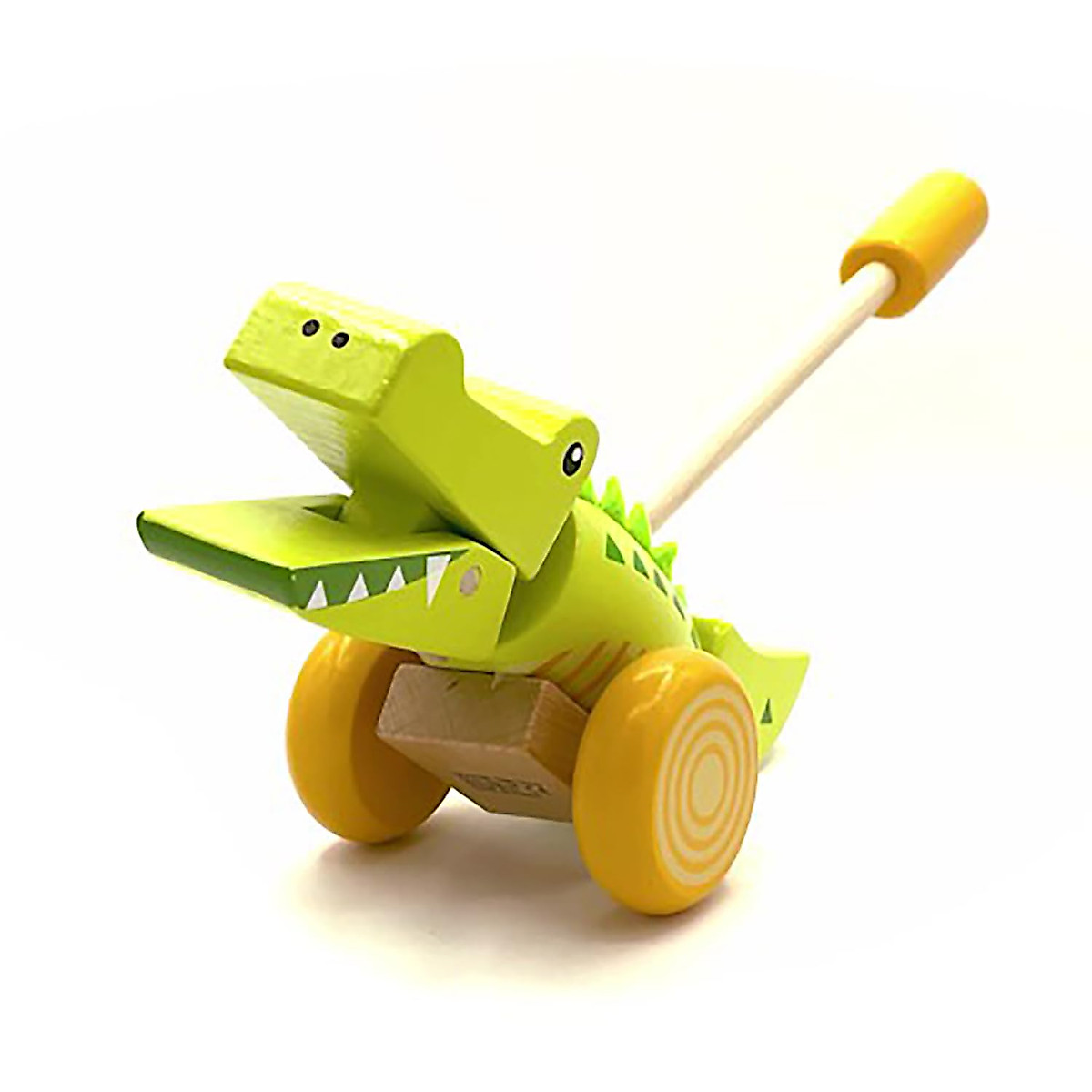 Orange Tree Toys: Push Along: Crocodile - Wooden Toy, Colorful Wheeled Character w/Handle, Encourage First Steps, FSC Certified, Toddler Kids Age 1+