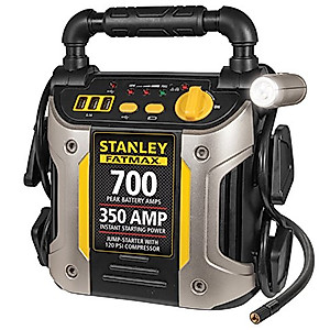 STANLEY FATMAX J7CS Portable Power Station Jump Starter: 700 Peak/350 Instant Amps, 120 PSI Air Compressor, 3.1A USB Ports, Battery Clamps