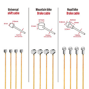 CNC Pro Slick Polished Bike Shifter Cable for Shimano/SRAM|Mountain bike，Road bike，MTB Derailleur Cable 2x1.1x 2100mm，Gold.