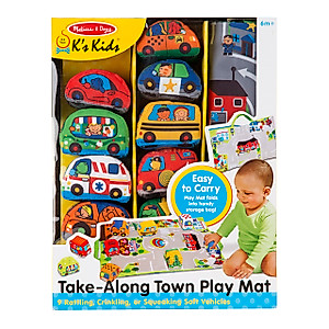 Melissa & Doug Take-Along Town Play Mat (19.25 x 14.25 inches) With 9 Soft Vehicles - With Storage Bag, Toy Vehicle Play Sets For Babies