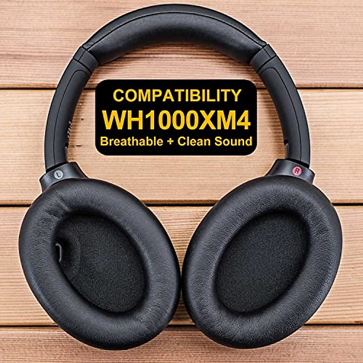LTYIVABHTTW WH-1000XM4 Earpads - Compatible with WH-1000XM4 WH1000XM4, Ear Cushion with Soft Memory Foam (WH1000XM4 Black Protein Leather)
